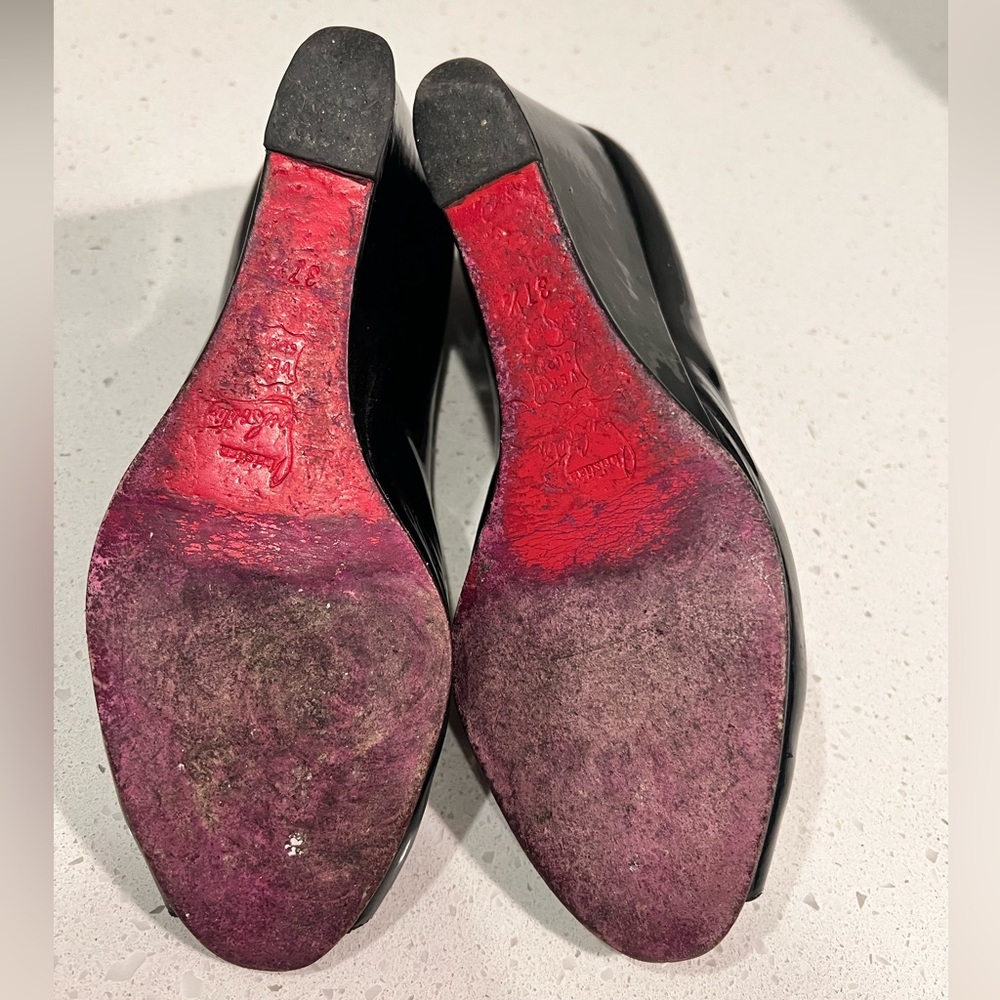 Christian Louboutin Black Patent Leather Wedge Heel. … - Gem